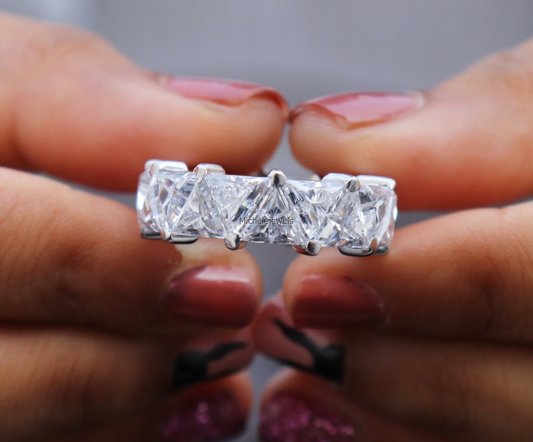 Trillion Cut Cubic Zirconia Silver Eternity Stackable Ring-trillion CZ ...