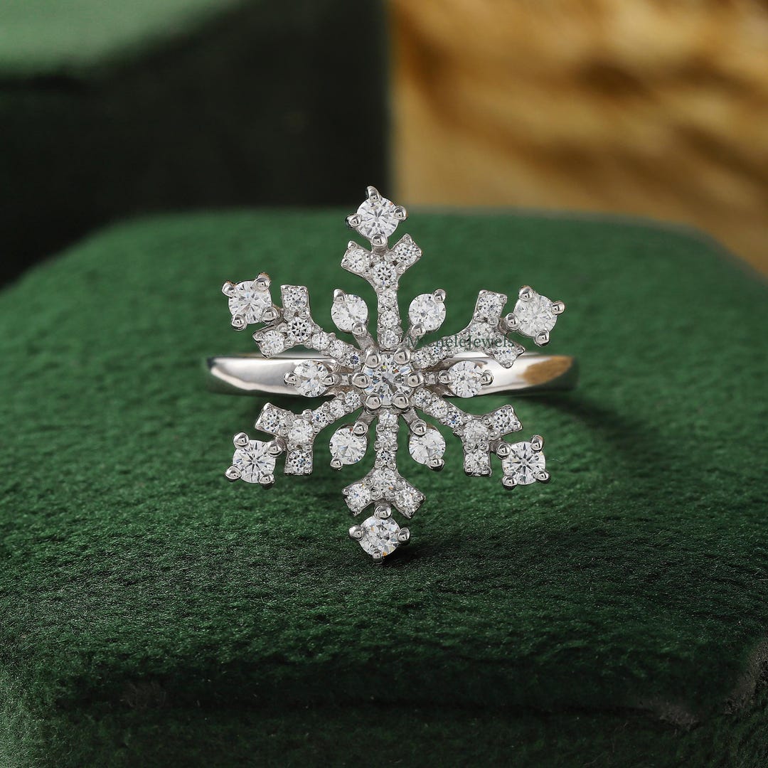 Snowflake Ring, Winter Ring, 925 Silver Frozen Ring, Round Moissanite ...