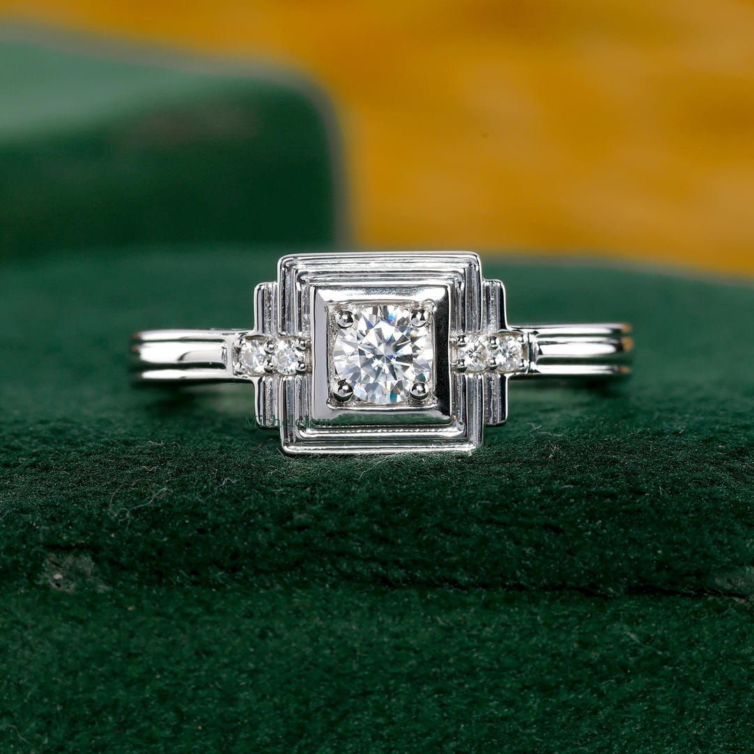 Vintage Art Deco Ring, Square Bezel Set Ring, Five Stone Wedding Ring ...