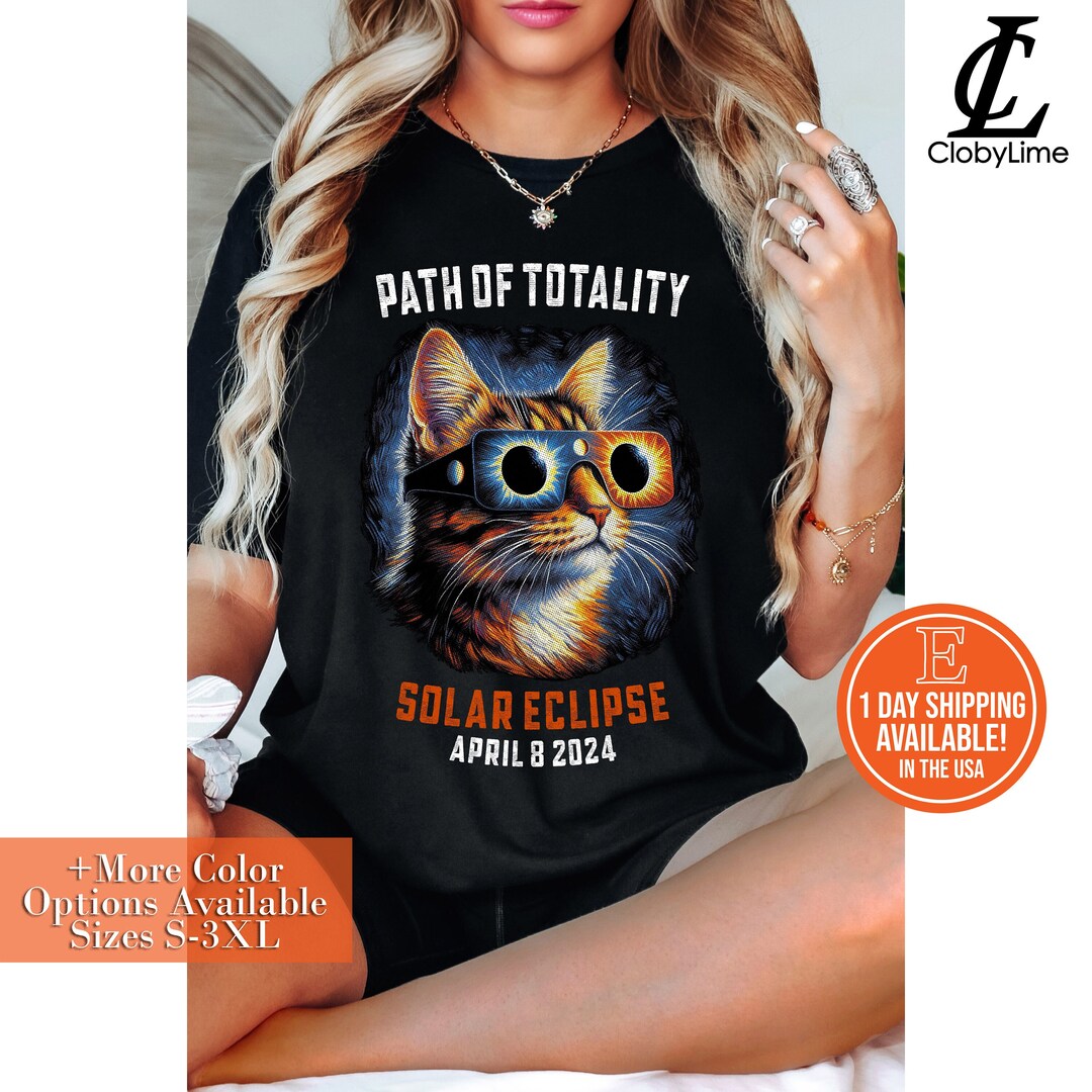 Funny Cat Wearing Solar Eclipse Viewers Shirt, Vintage Path of Totality ...