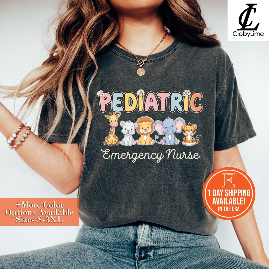 Pediatric Emergency Nurse Shirt • Cartoon Animals, ER Nurse Gift - Etsy
