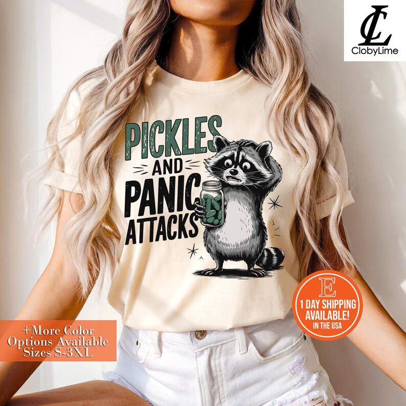 Pickles and Panic Attacks Raccoon Shirt, Funny Mental Health Tee, Retro ...