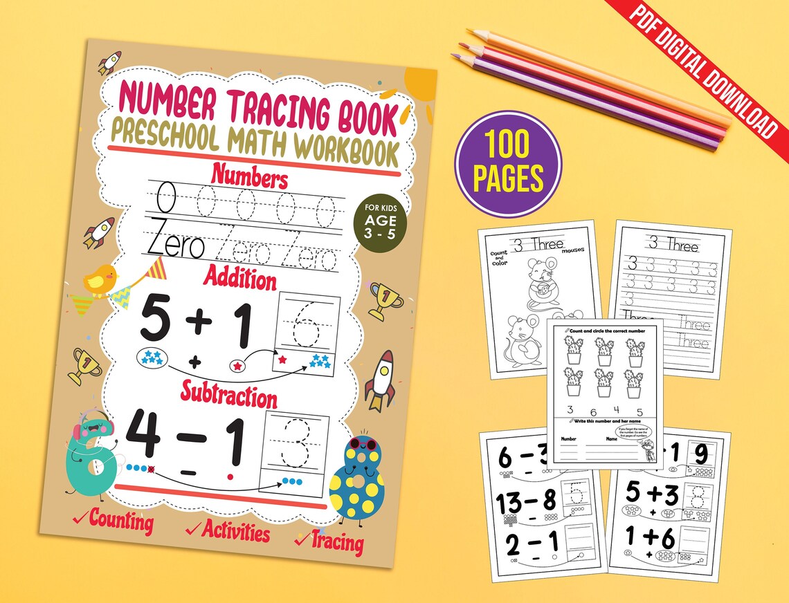 Number Tracing Book for Kids Ages 3-5 Preschool Math Workbook | Etsy