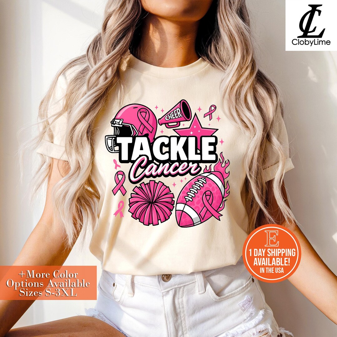Tackle Cancer Shirt • Pink Football Cheer Tee • Breast Cancer Awareness ...