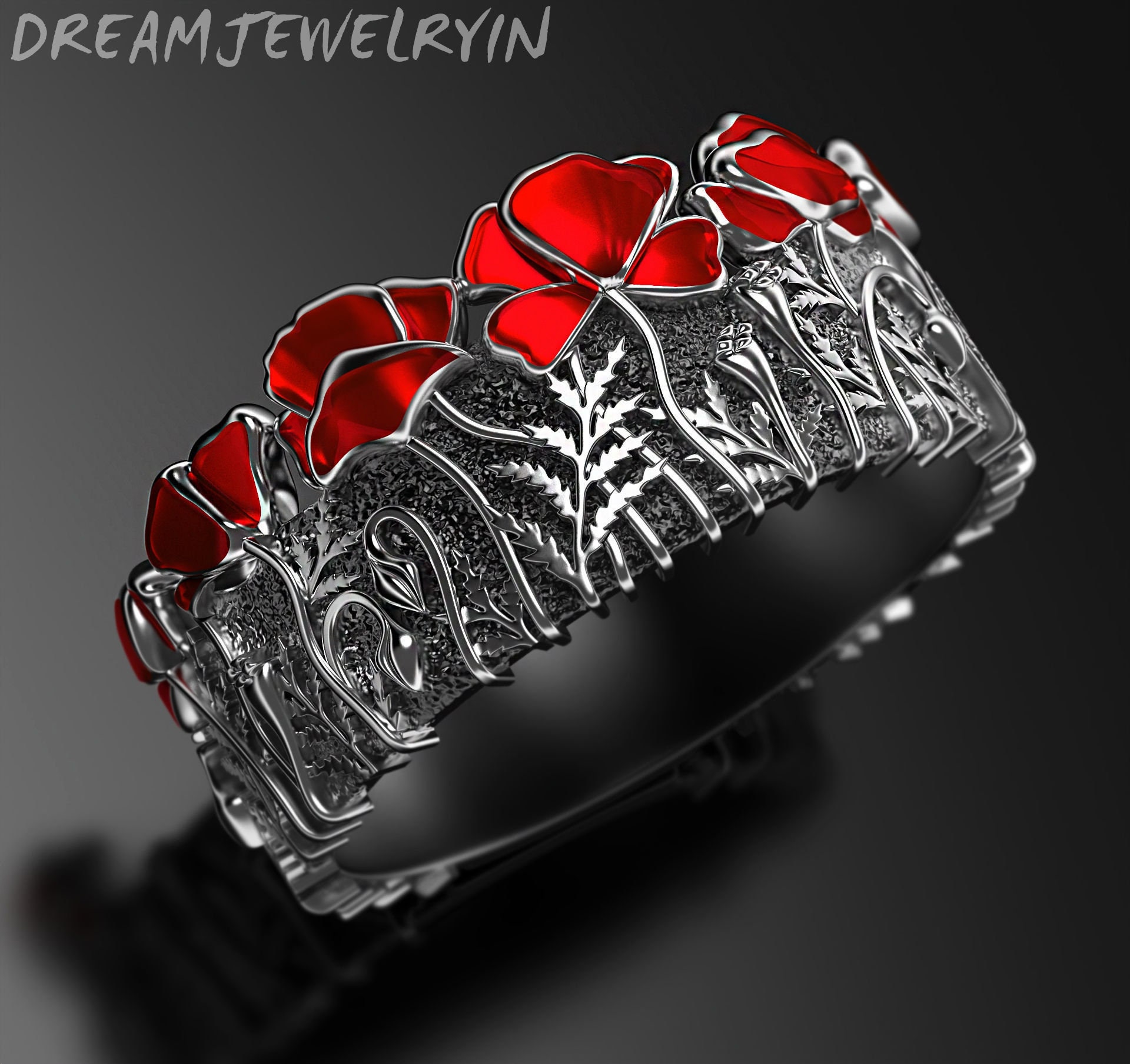 Sterling Silver Red Poppy Enamel Ring: Floral Blossom Jewelry - Etsy