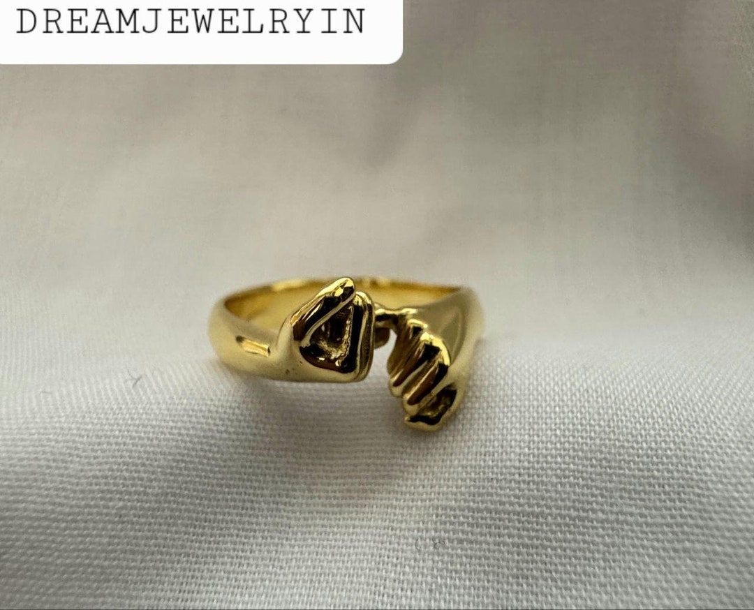 Silver Pinky Promise Ring, Hug Ring in Sterling Silver, Hands Ring ...