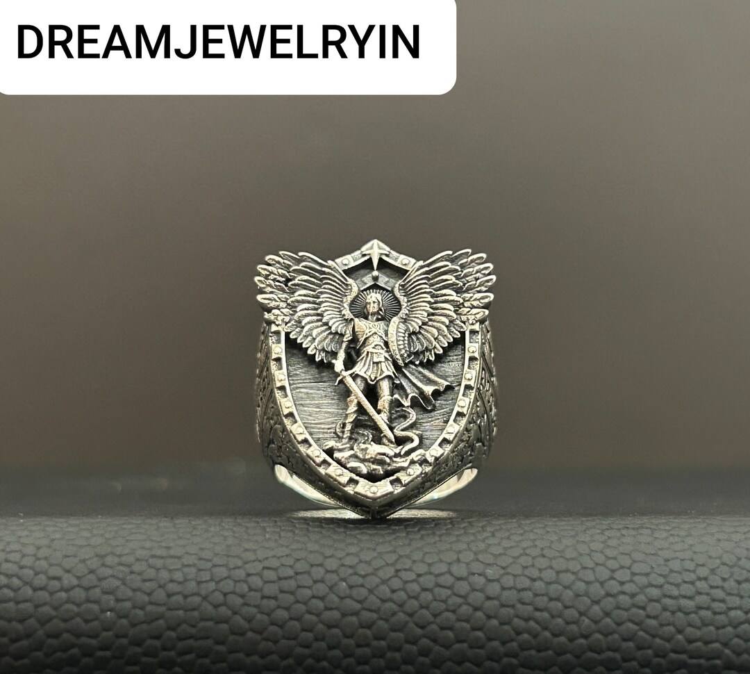 St Michael the Archangel Signet Ring, 925 Sterling Silver Christian ...