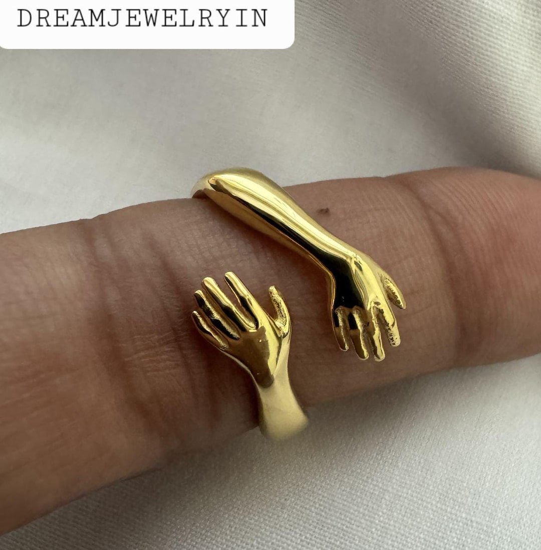 925 Silver Hands Hug Ring, Hands Love Ring, Silver Hands Heart Ring ...