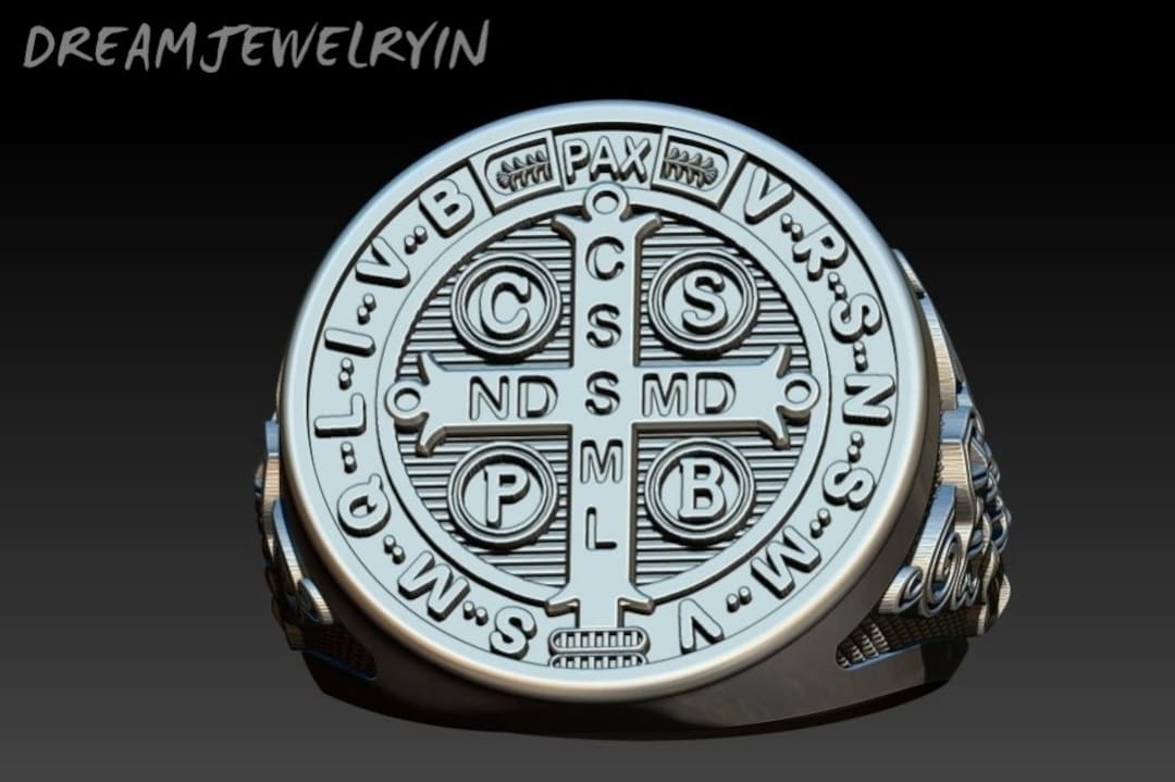 St Benedict Medal Cross Ring, Silver Signet Man Ring, Men's Religious Jewelry, St Benedict Ring ...