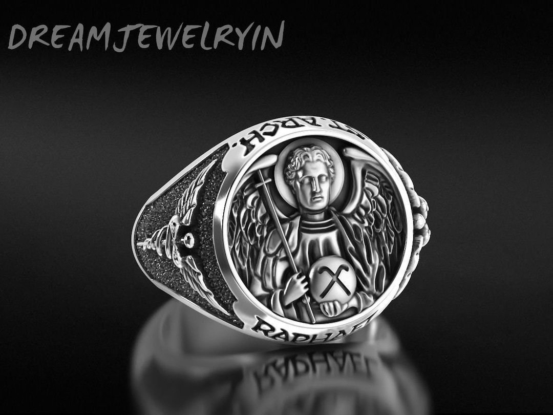 St. Raphael Sterling Silver Signet Ring: Christian Protection Jewelry ...