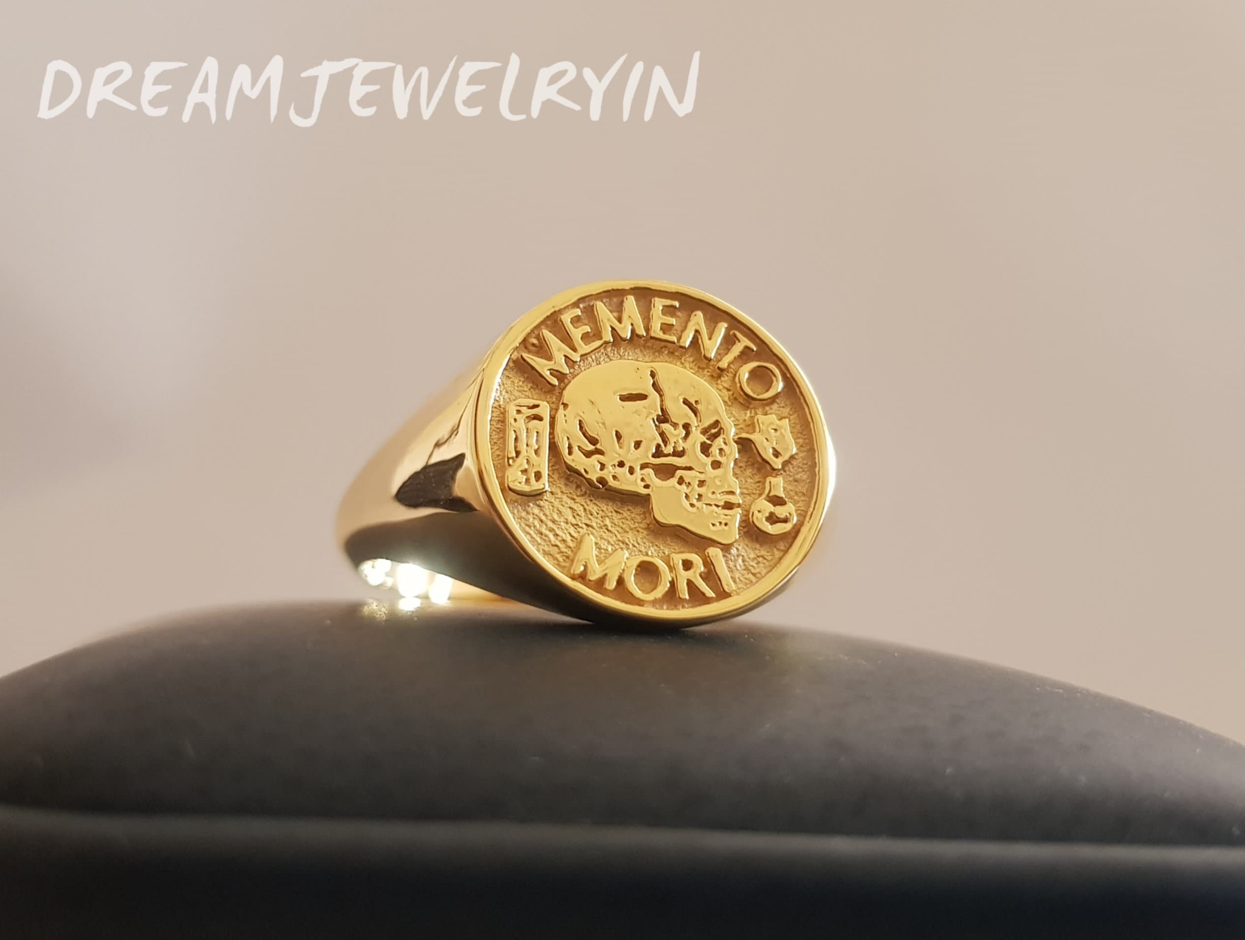 14k Gold Memento Mori Signet Ring: Stoic Jewelry - Etsy