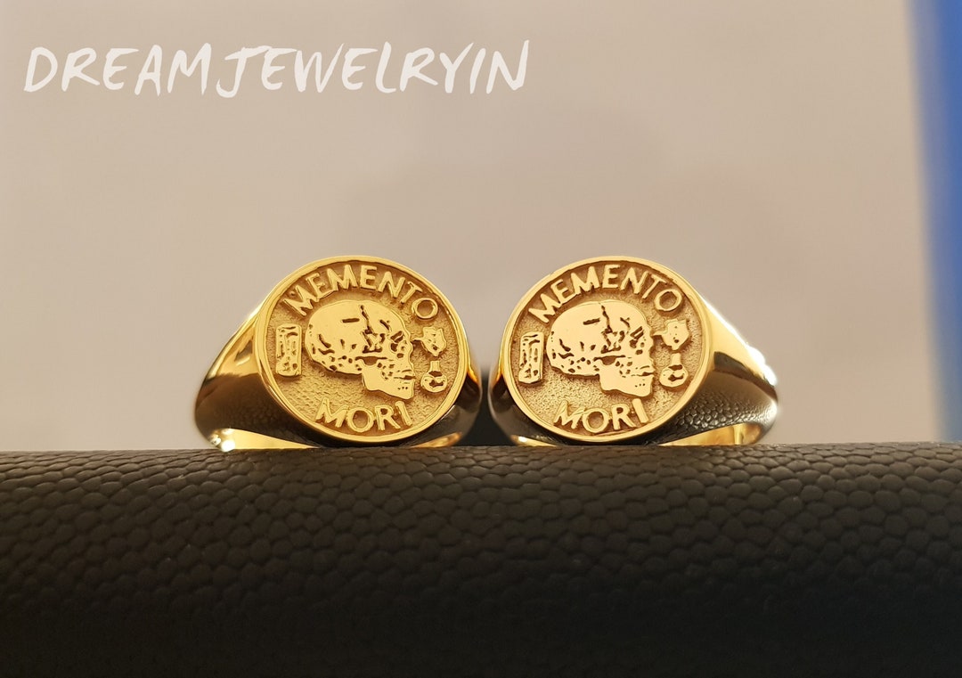 14k Gold Memento Mori Signet Ring: Stoic Jewelry - Etsy