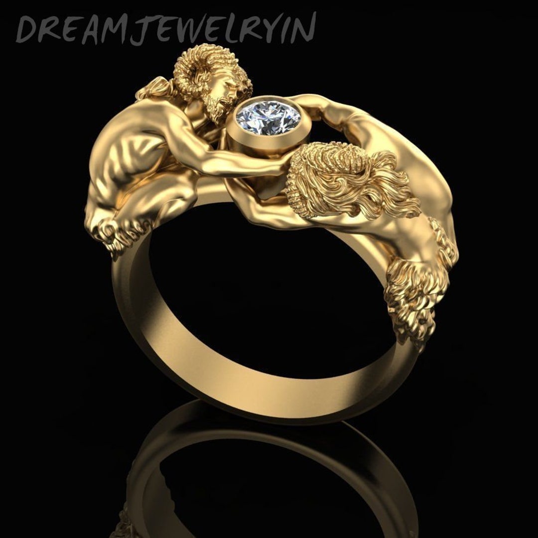 24kt Gold Filled Satyr Vintage Ring, Solitaire Ring, Valentine's Ring ...