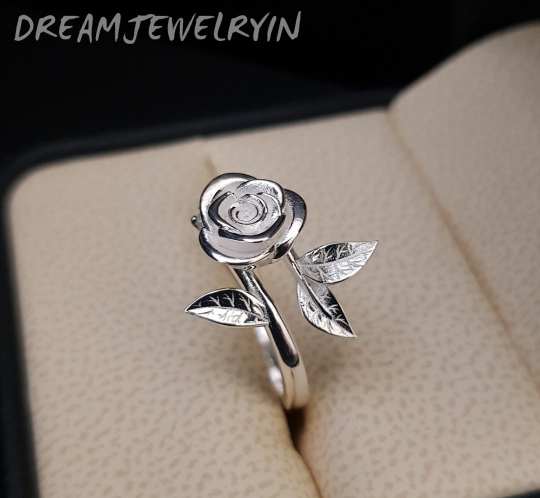 Promise Ring for Her, Flower Ring, Rose Ring, Leaf Ring, Unique ...