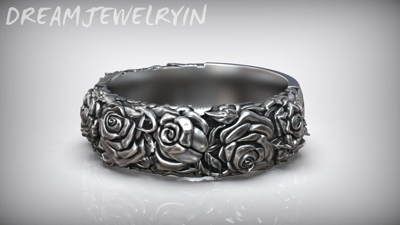 Sterling Silver Rose Ring: Handmade Floral Band - Etsy