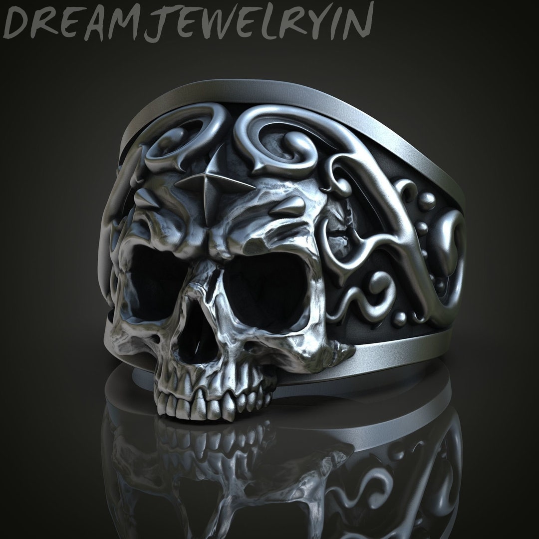 Ornate Half Skull Ring. Skull Ring, Memento Mori Ring, Half Skull Ring ...