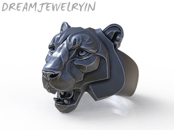 Tiger Ring Sterling Silver Men's Tigers Head Ring Lion | Etsy