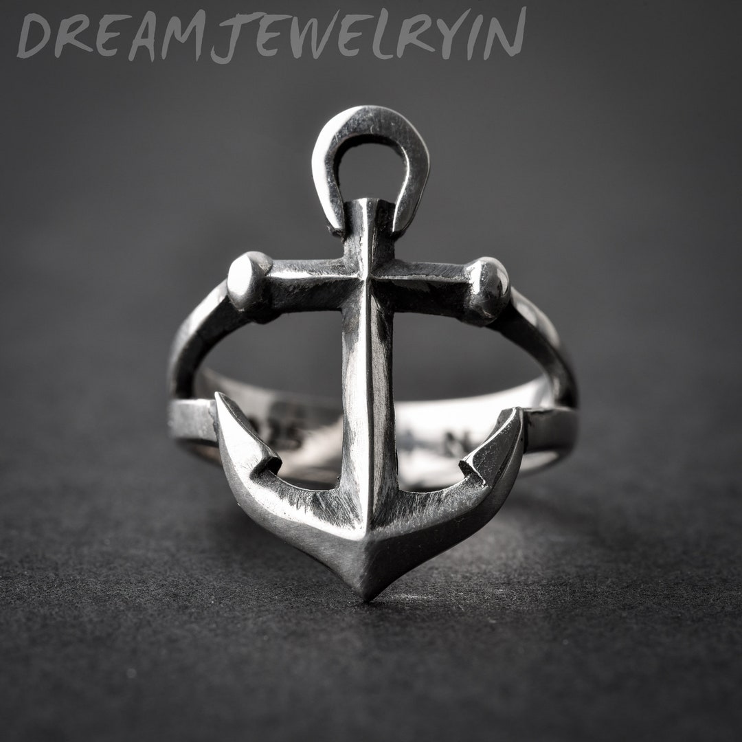 Anchor Ring, Silver Men Ring, Men Silver Signet Anchor Ring, Silver ...