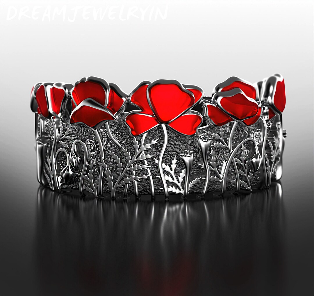 Bright Poppies Enamel Ring, Red Ring, Flower Ring, Enamel Ring, Poppy ...