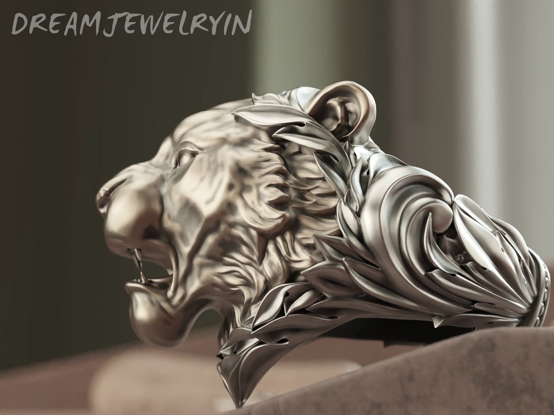 Tiger Ring, Sterling Silver Men's Tigers Head Ring, Lion Ring, Unique ...