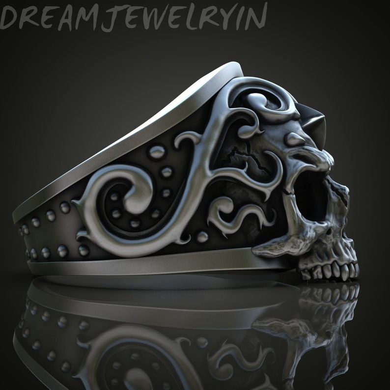 Ornate Half Skull Ring. Skull Ring Memento Mori Ring Half | Etsy