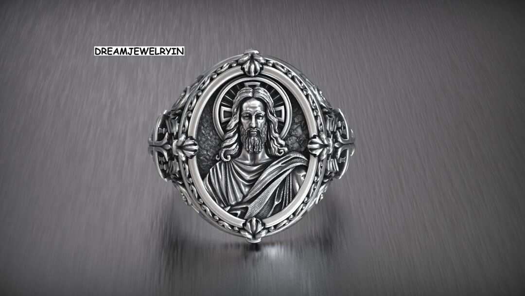 Jesus Christ Cross Signet Ring, Jesus Cross Ring, Stackable Cristian ...