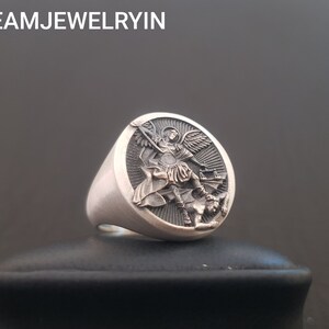 925 Sterling Silver Saint Michael Signet Ring, St Michael the Archangel ...