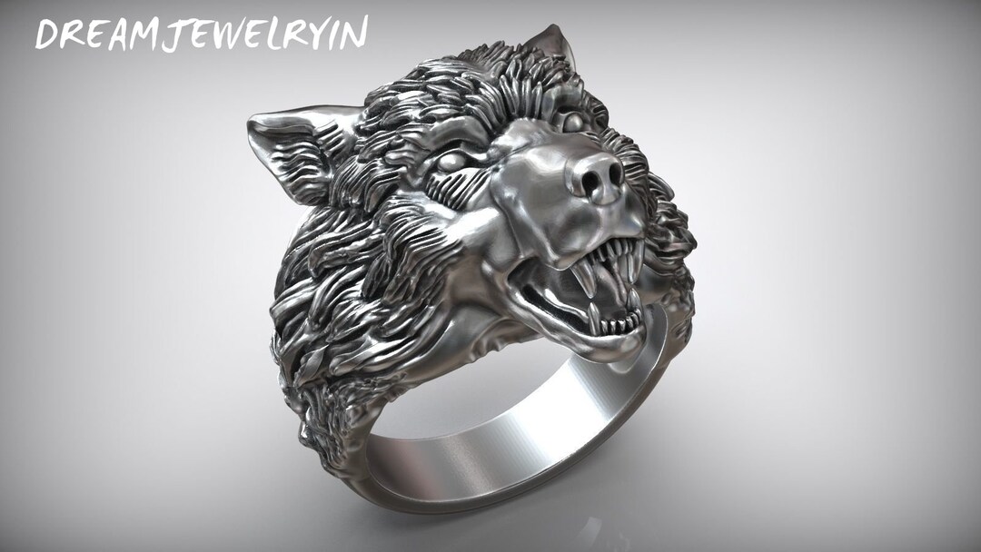 Signet Men Wolf Ring, Silver Wolf Head Ring, Wild Wolf Men Rings, Wolf ...