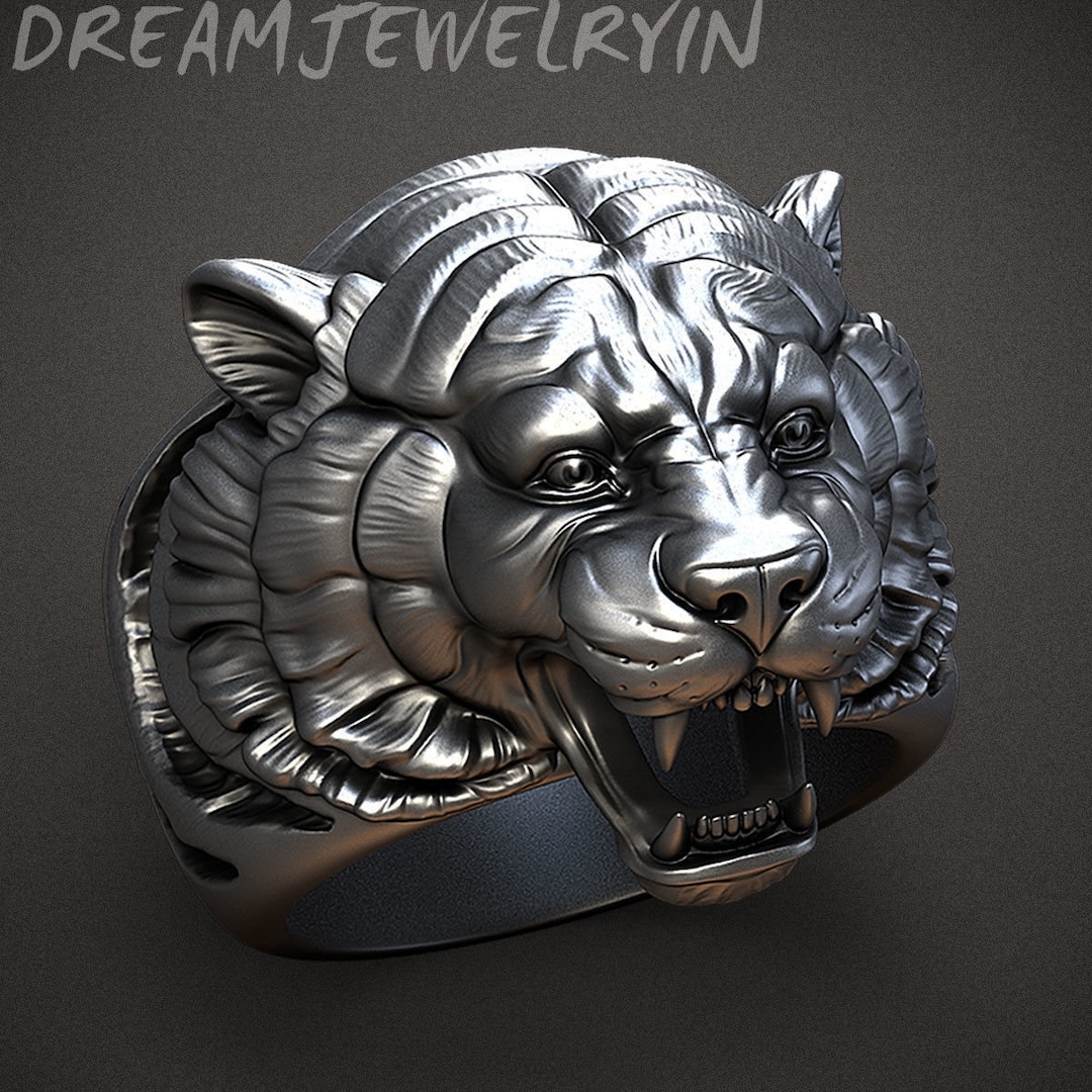 Tiger Ring, Sterling Silver Men's Tigers Head Ring, Lion Ring, Unique ...