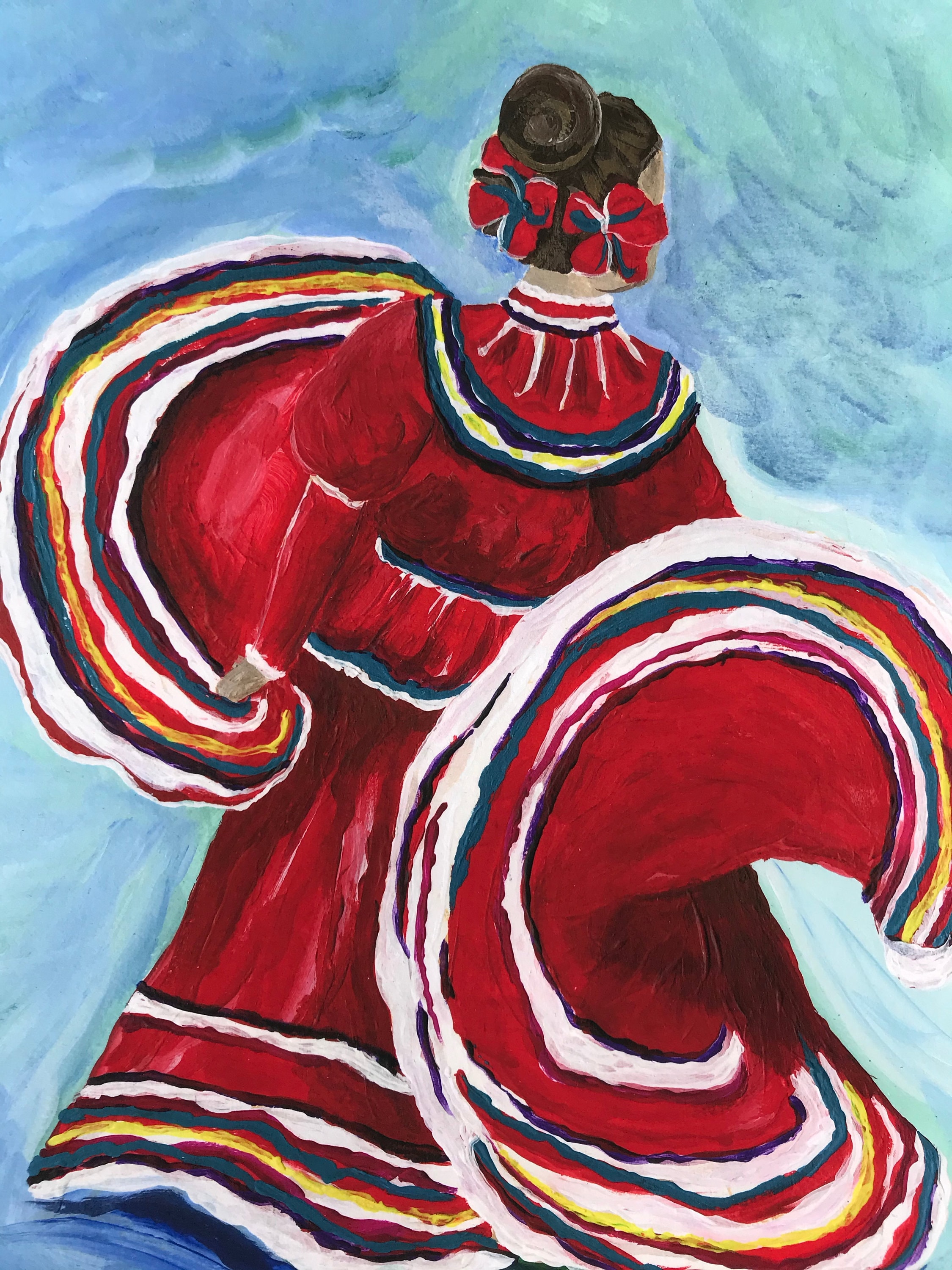 PRINT Ballet Folklorico Mexican Folk Dancing Red Dress - Etsy Denmark