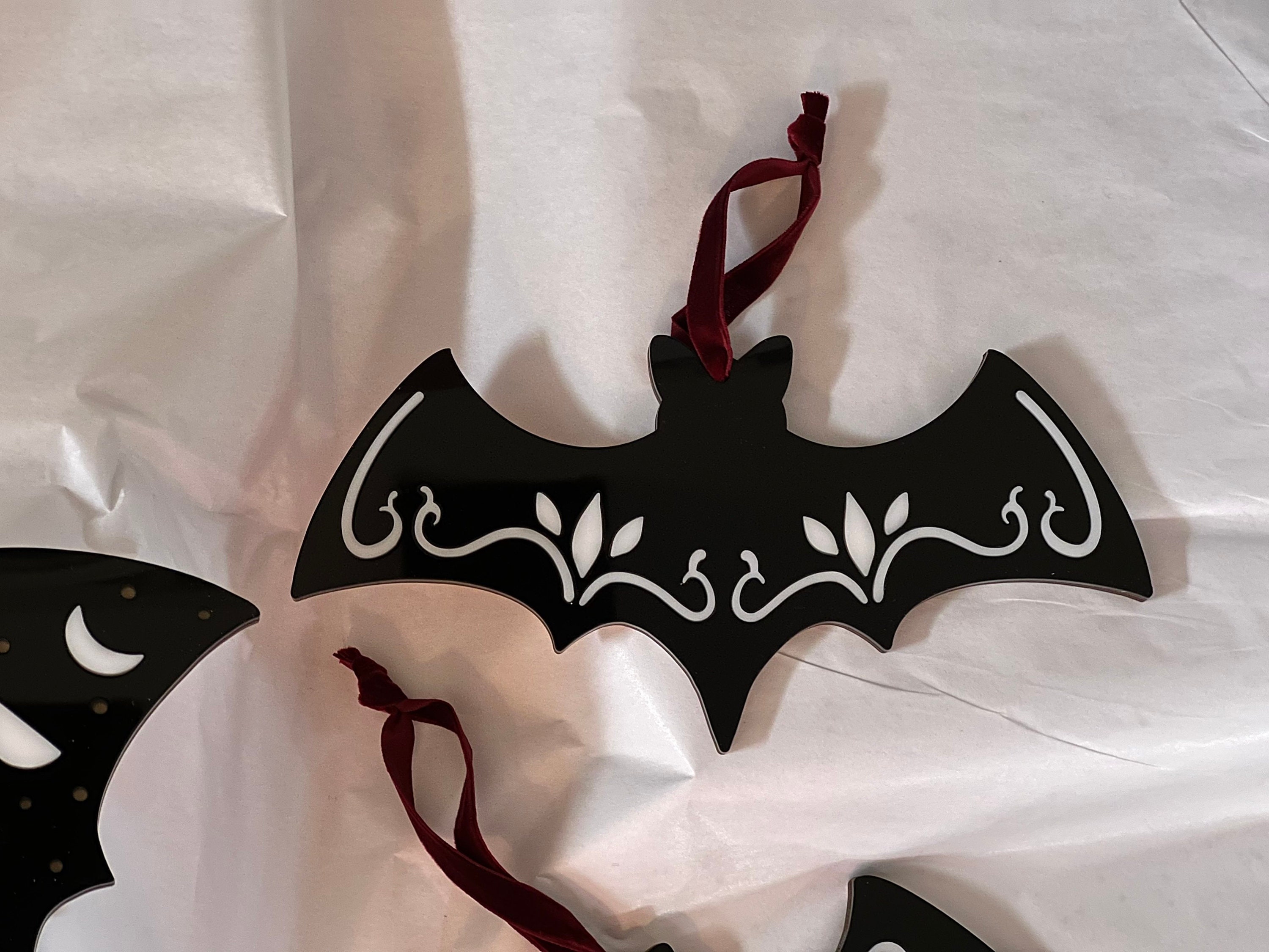 Acrylic Bat Ornaments With Acrylic Inlay and Wooden Backer - Etsy