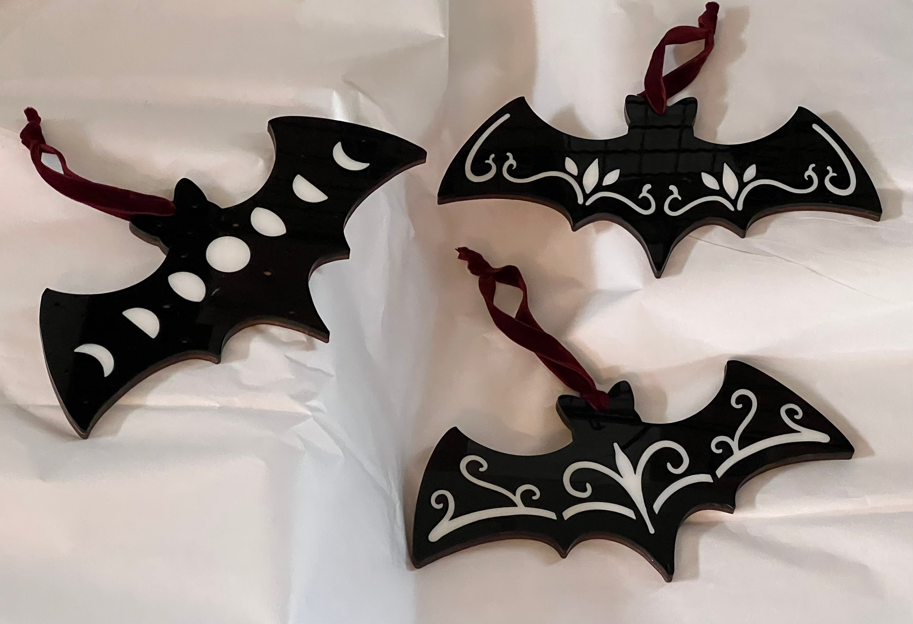 Acrylic Bat Ornaments With Acrylic Inlay and Wooden Backer - Etsy