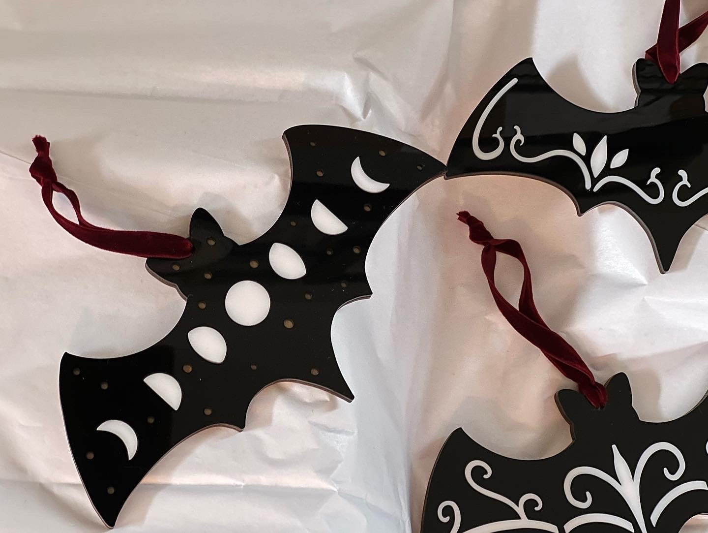 Acrylic Bat Ornaments With Acrylic Inlay and Wooden Backer - Etsy