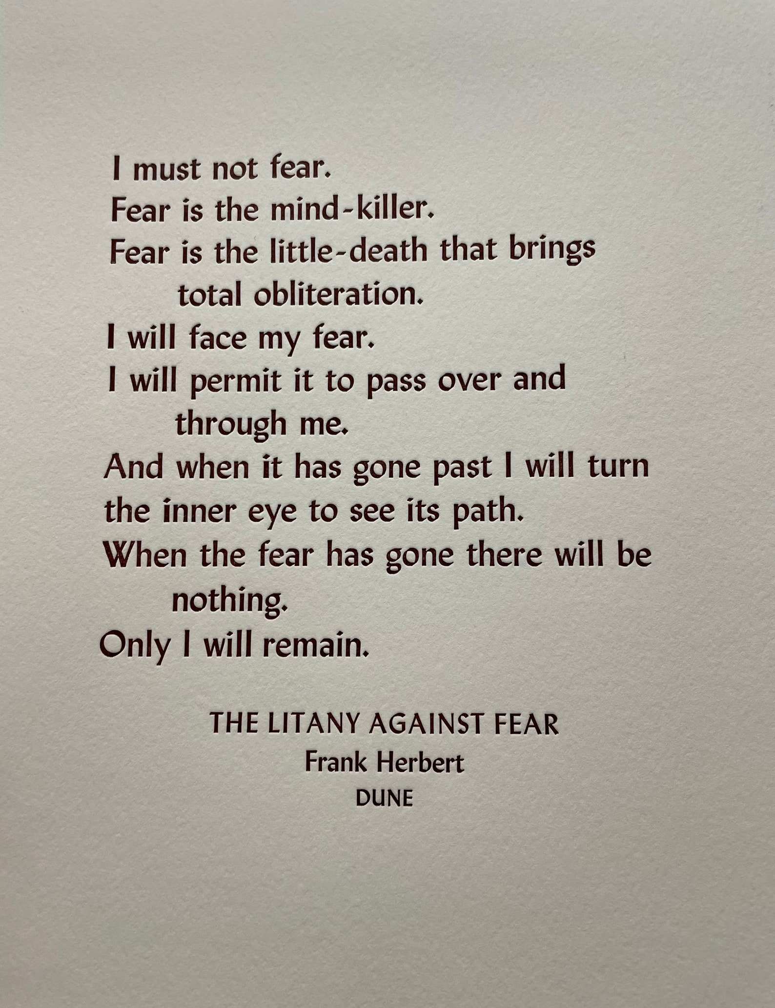 Litany Against Fear | Etsy