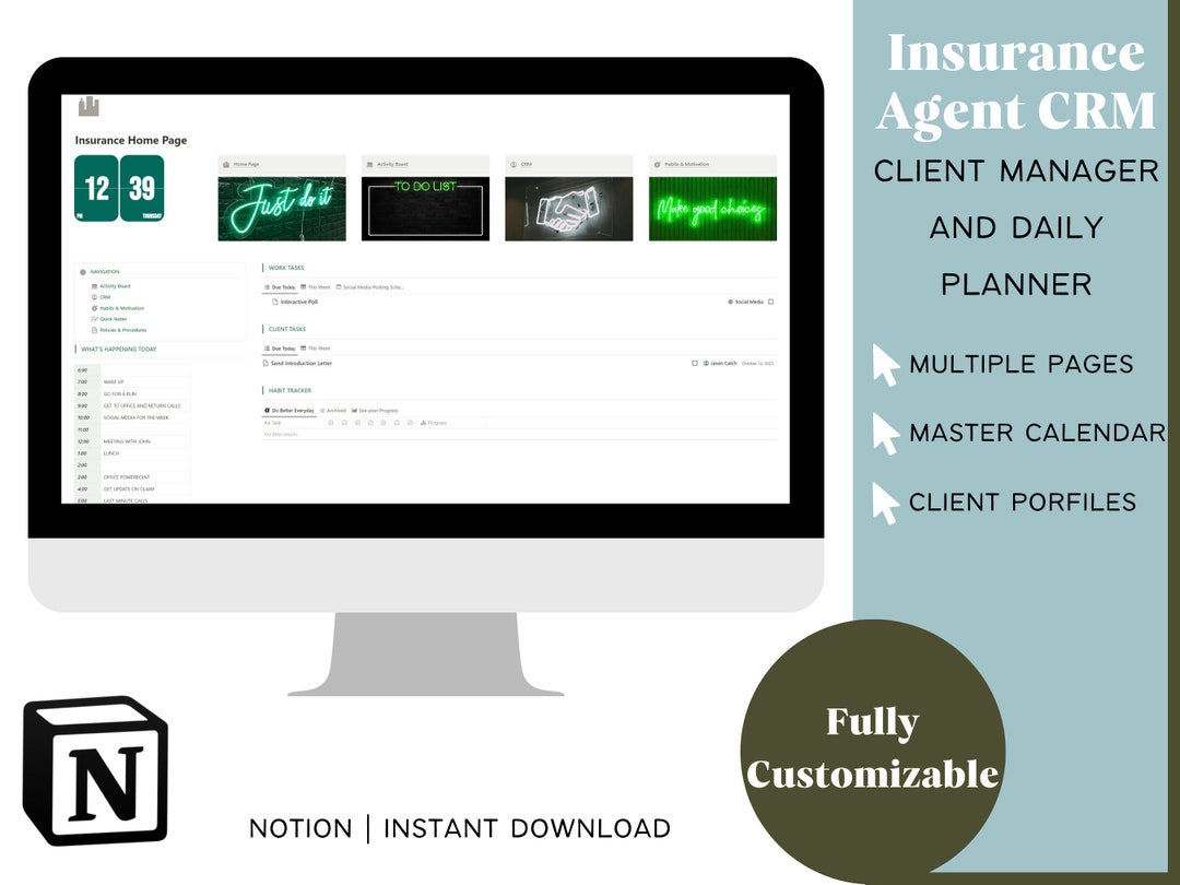 Ultimate CRM and Daily Planner for Insurance Agents | Notion Template ...