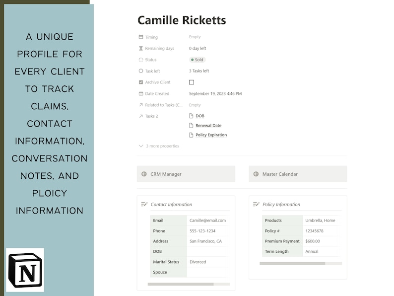 Ultimate CRM and Daily Planner for Insurance Agents | Notion Template ...