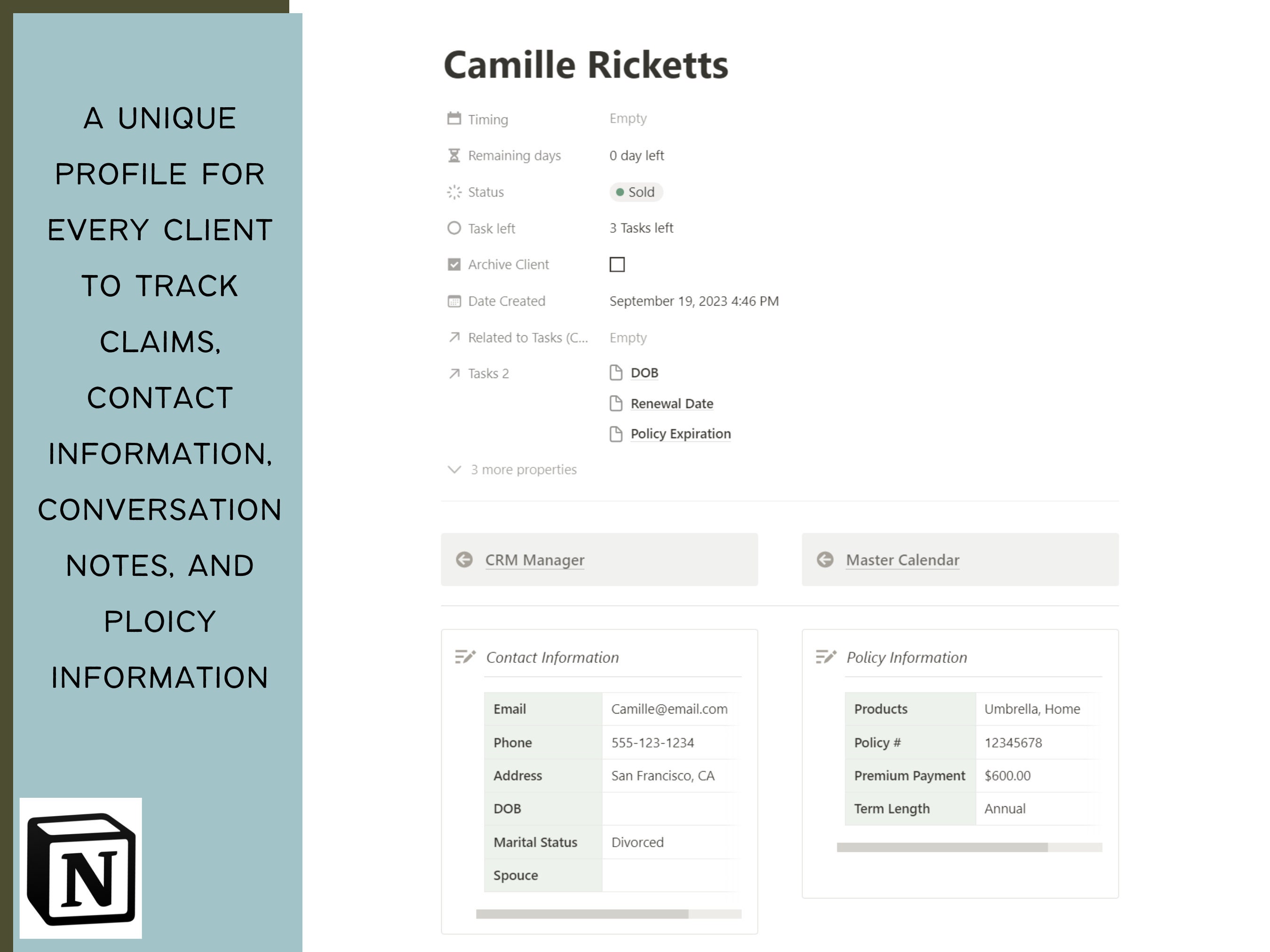 Ultimate CRM and Daily Planner for Insurance Agents | Notion Template ...