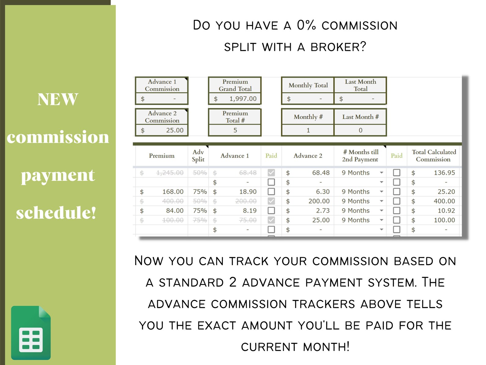 Insurance Agent Commission Tracker: Multi-advance Payment Spreadsheet ...