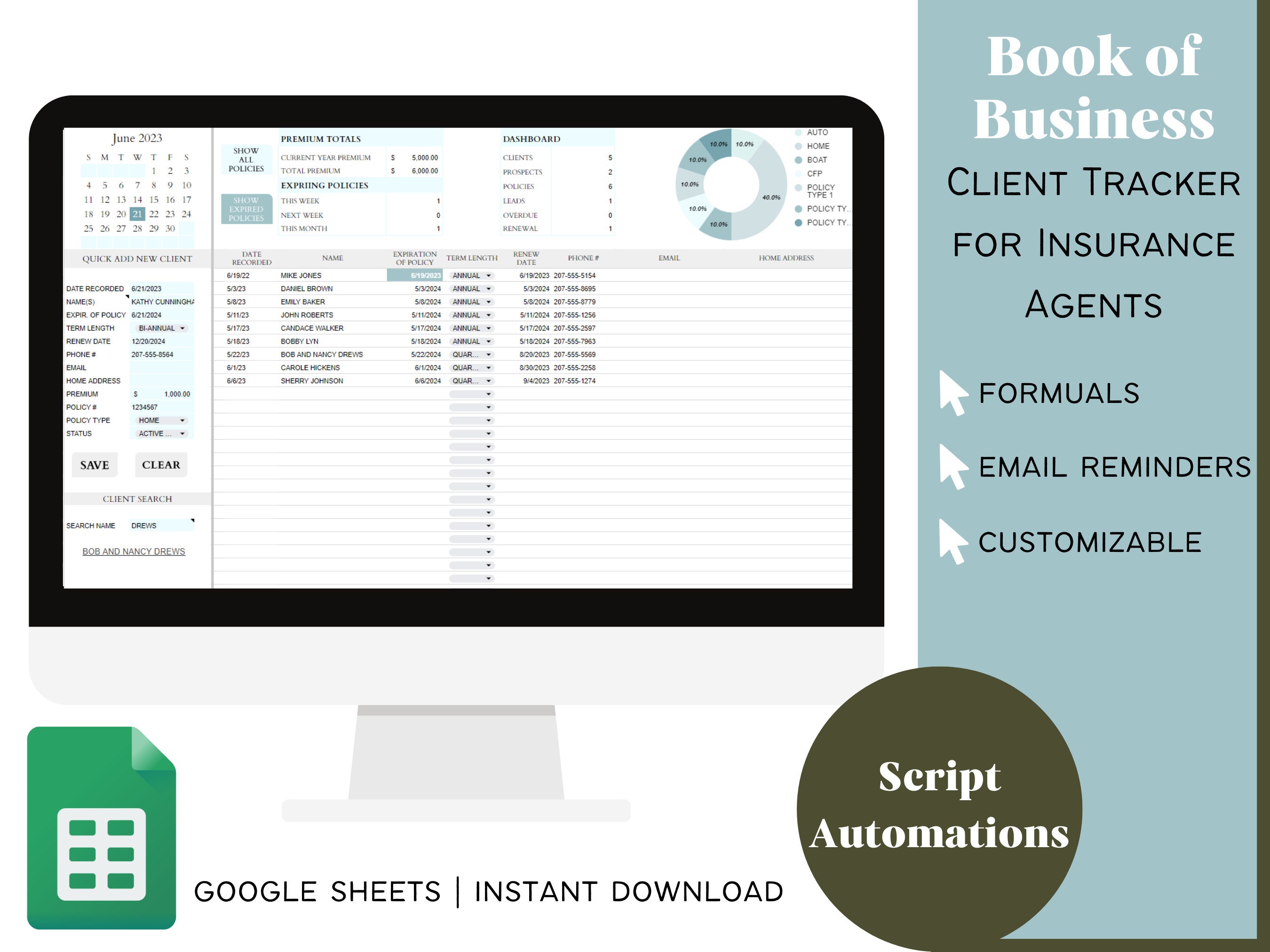 Insurance Agent Client Tracker: Book of Business Spreadsheet (digital ...