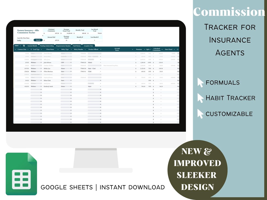 Insurance Agent Commission Tracker | Client, Premium & Goal Stats ...