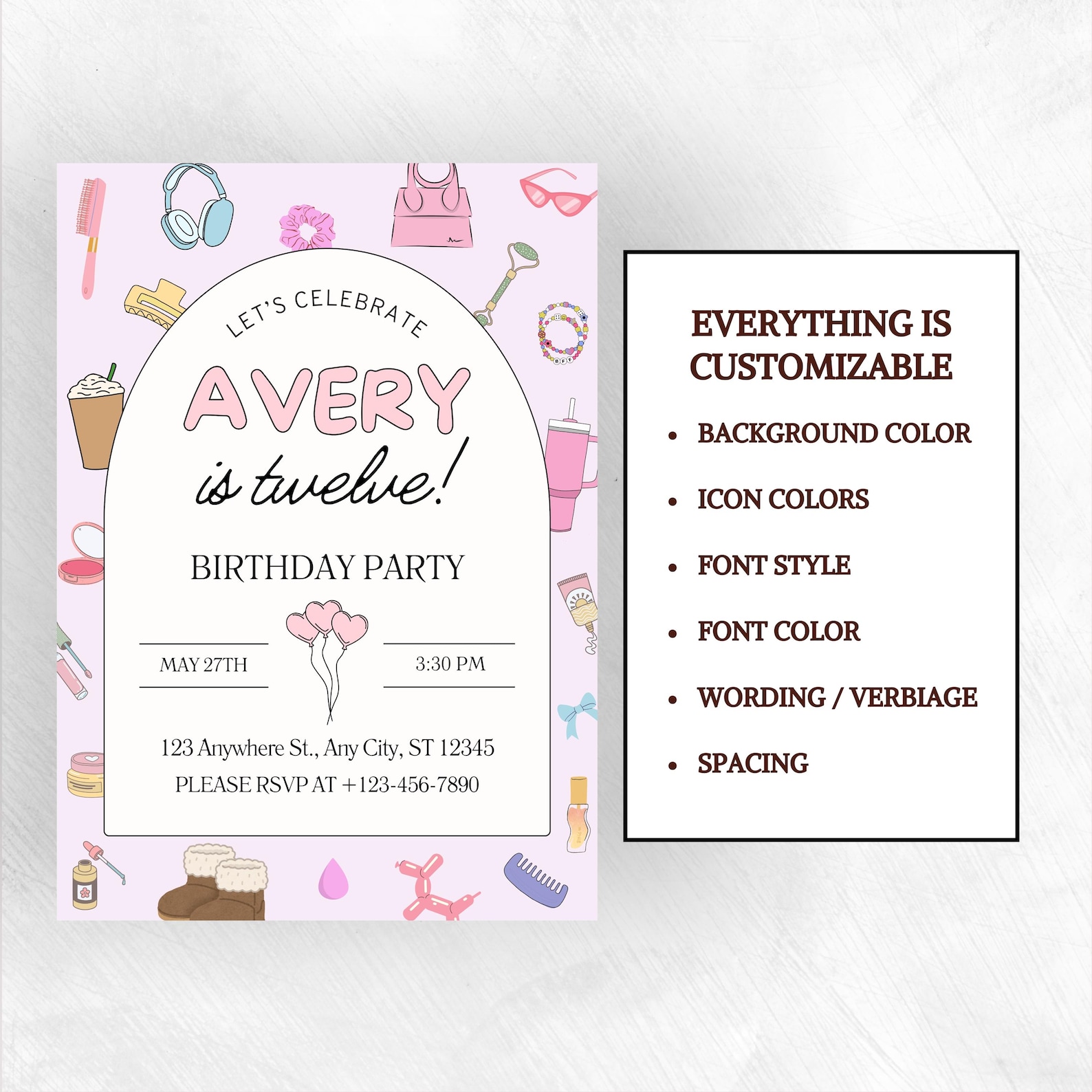 Teen Girl Birthday Party Invitation, Girly Party Invite, Trendy Girl ...