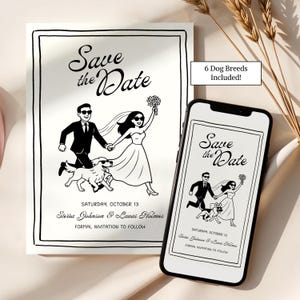 Dog Save the Date, Hand Drawn Pet Save the Date, Whimsical Illustration ...