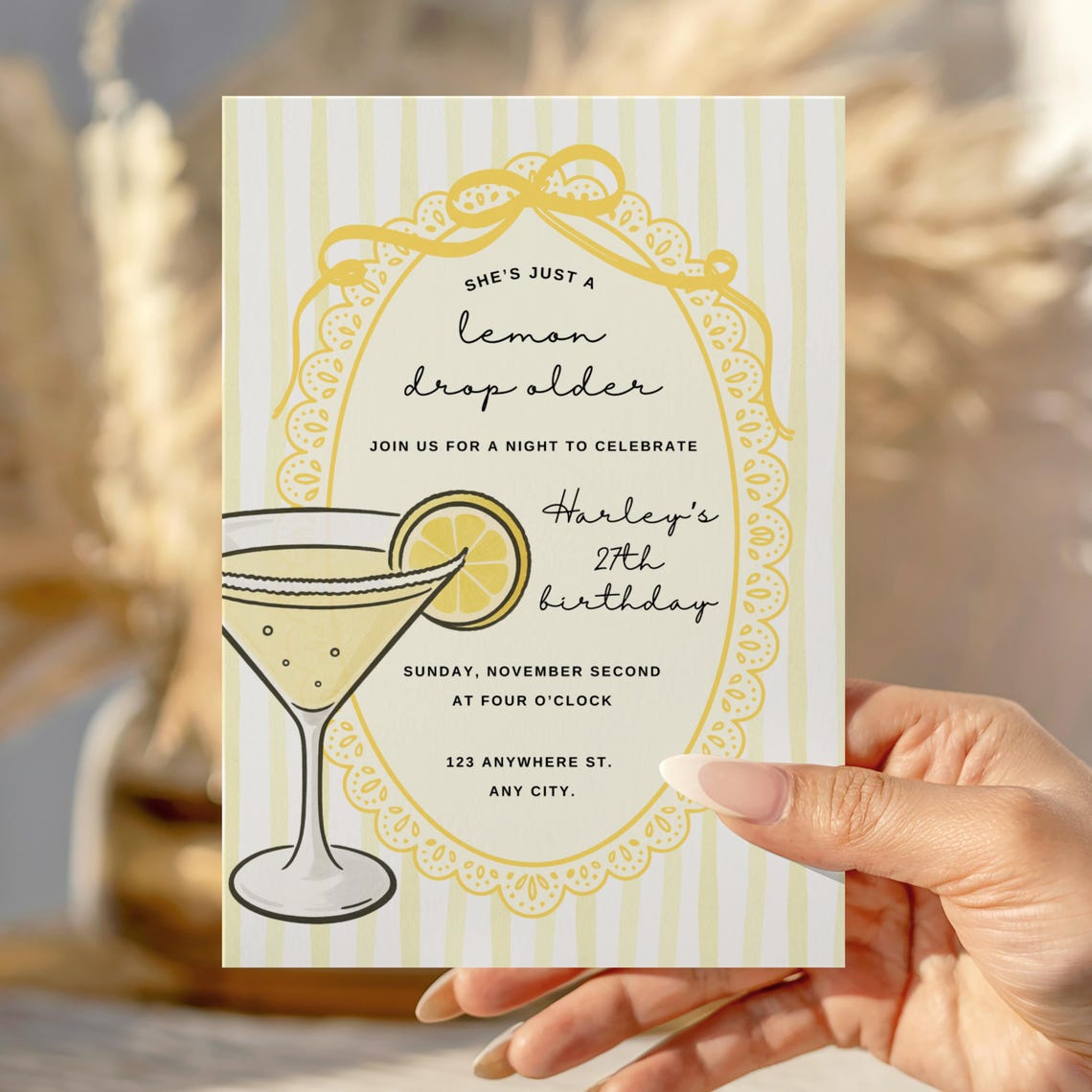 Lemon Drop Martini Birthday Invitation: Editable Template (digital ...
