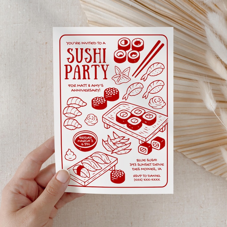 Hand Drawn Sushi Party Invitation (digital) - Etsy