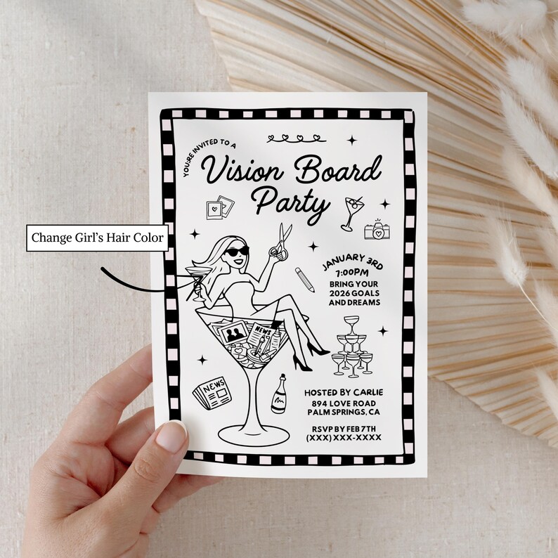 Vision Board Party Invitation, Vision Board Invite, Girls Goal Setting ...