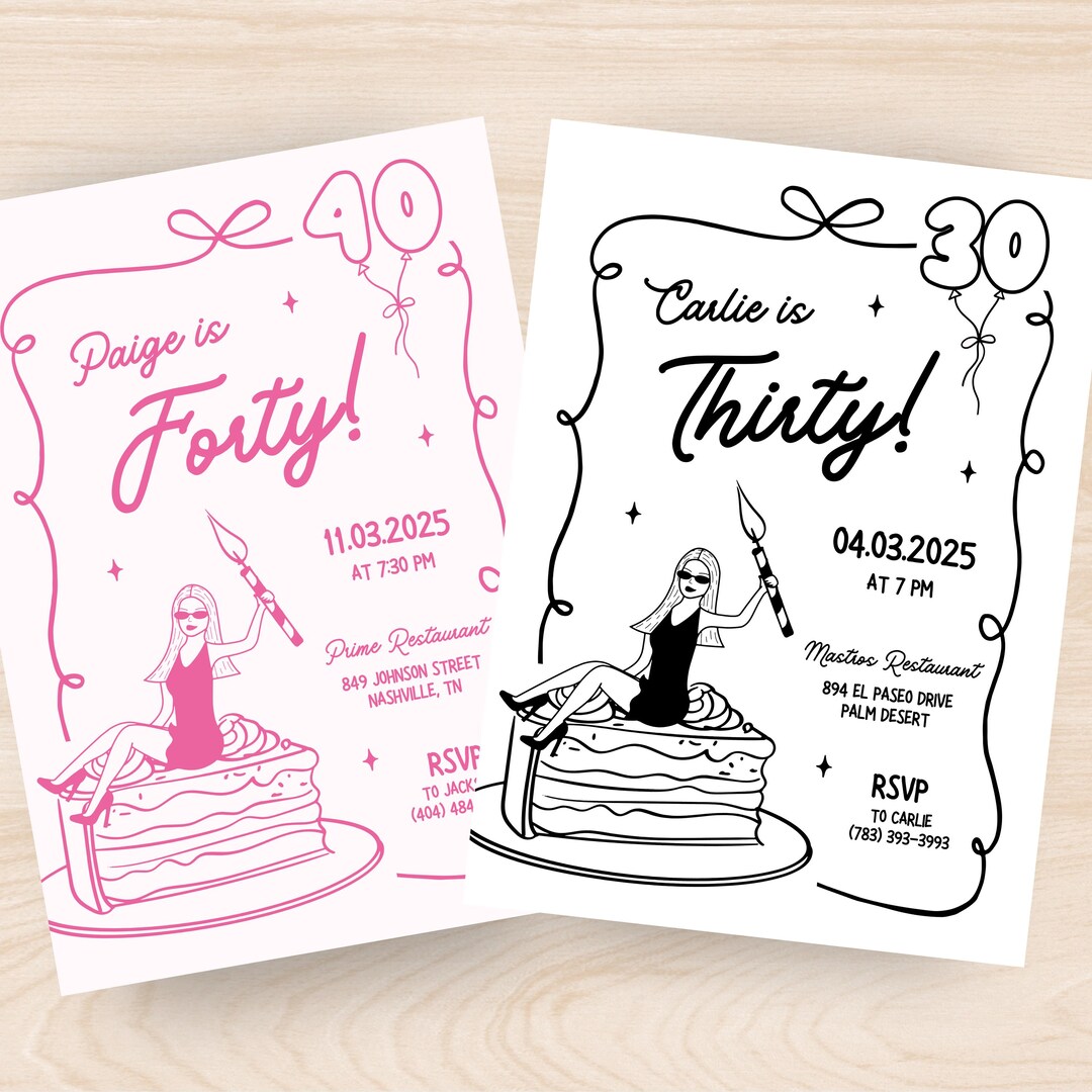 Hand Drawn Birthday Invitation, 30th Birthday Invite, Trendy Birthday ...