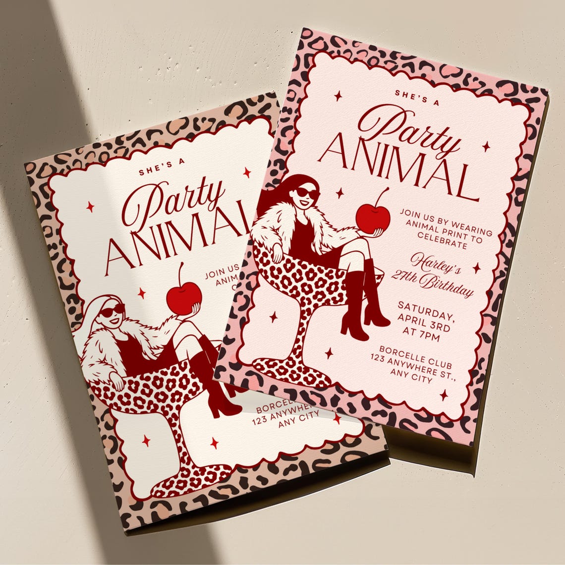 Cheetah Cherry Leopard Print Invitation, Party Animal Invitation Red ...