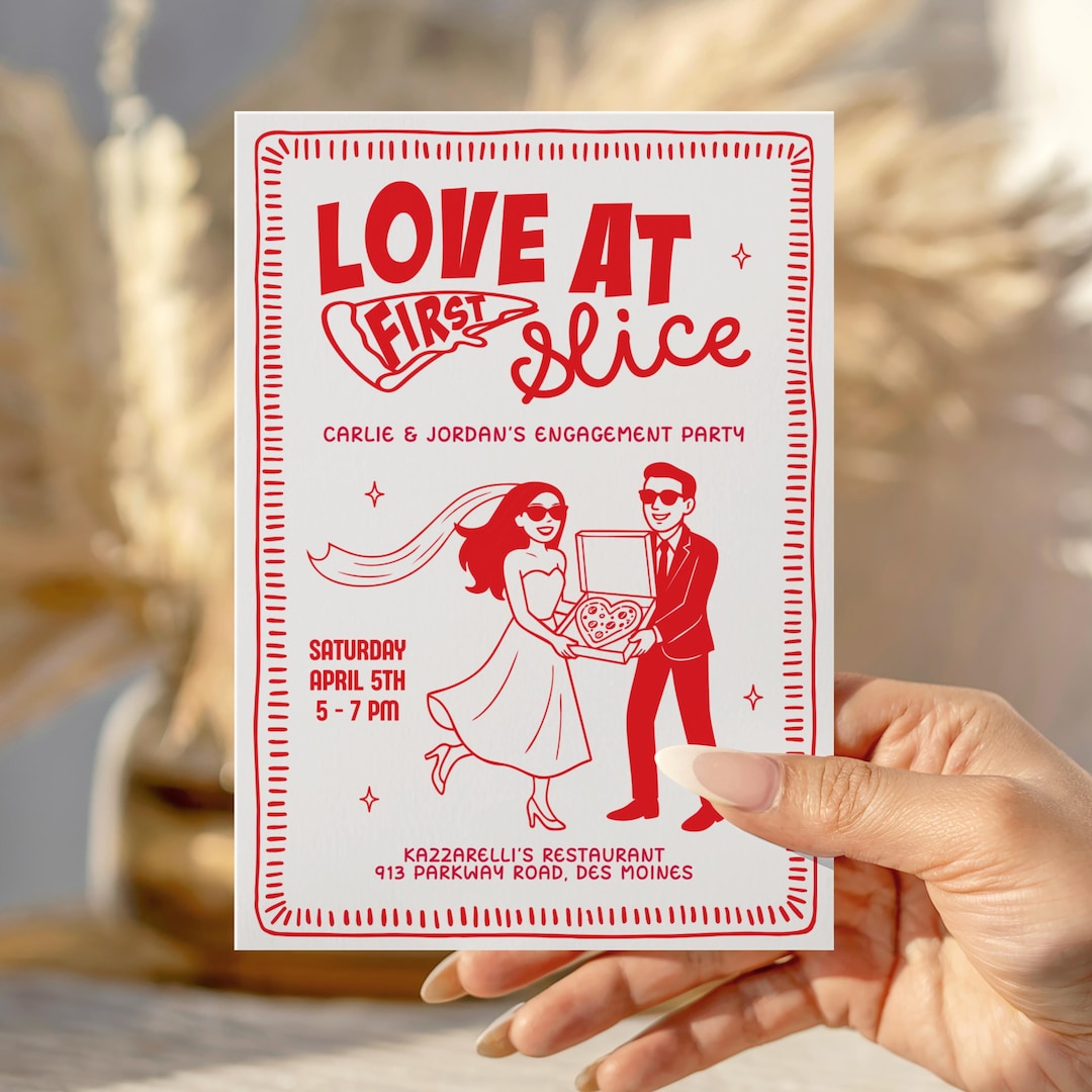 Love at First Slice, Pizza Engagement Party Invitation and Sign, Love ...