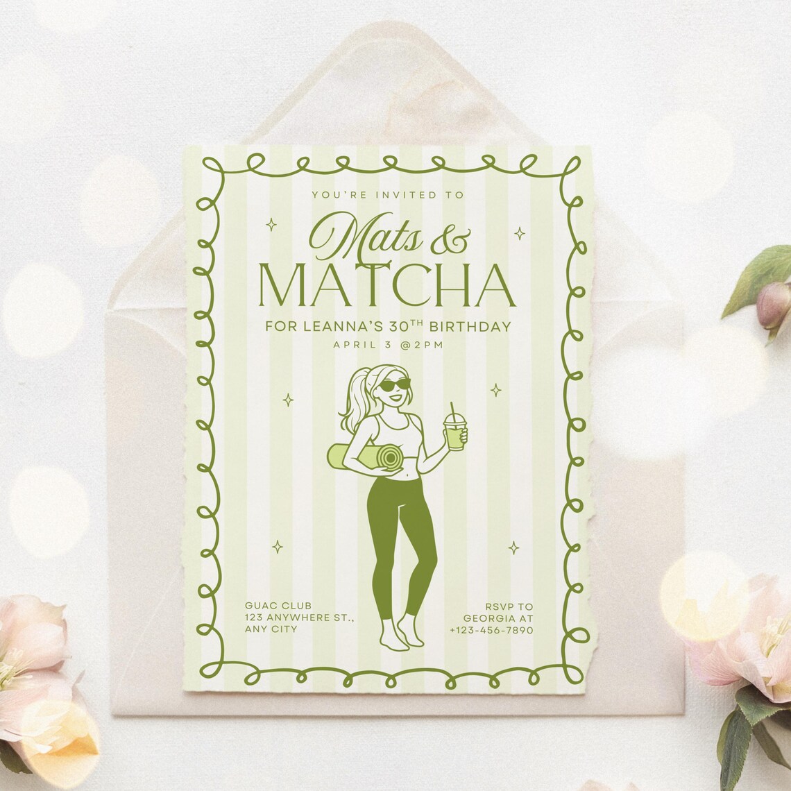 Yoga Party Invitation, Editable Yoga Birthday Invite, Mats and Matcha ...