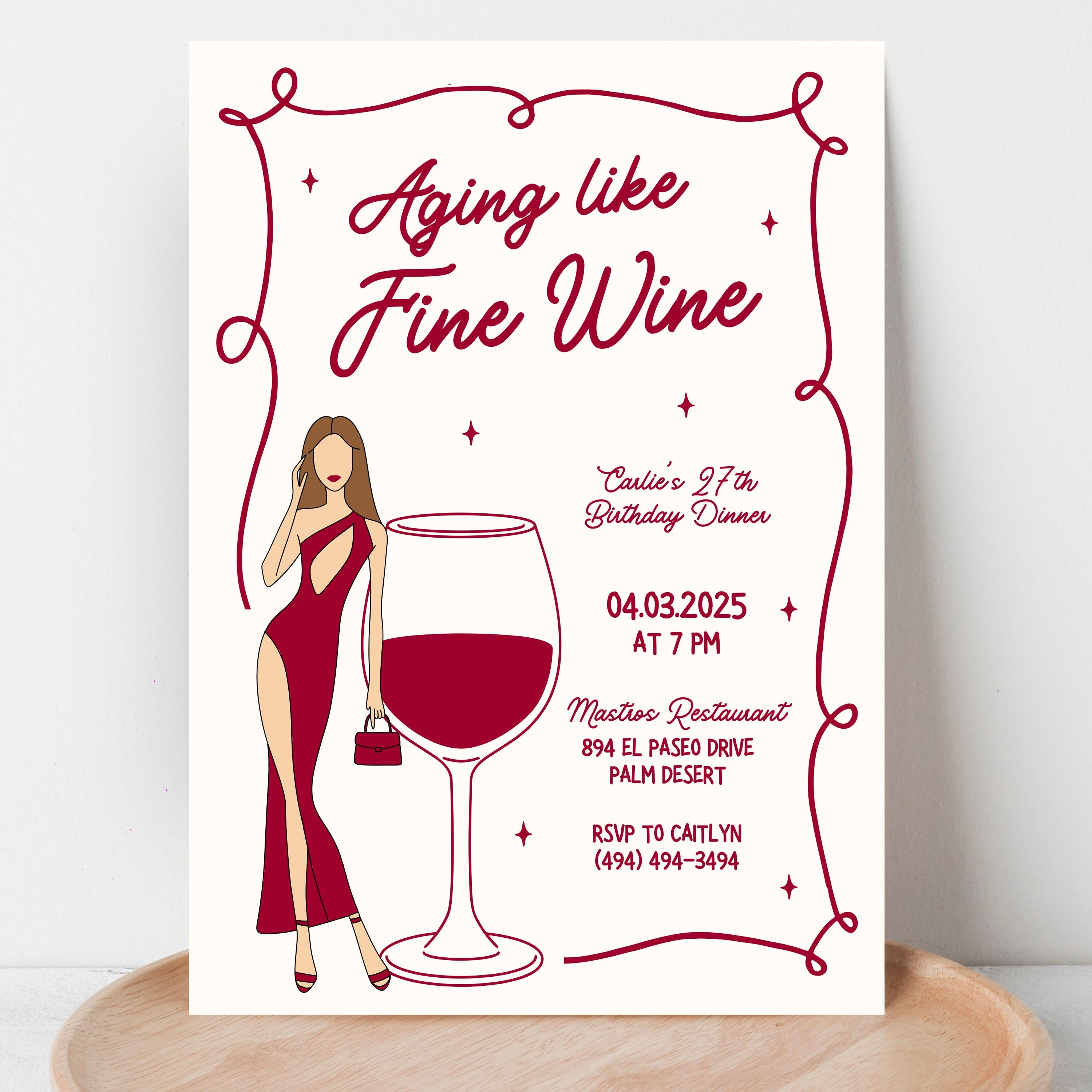 Aging Like Fine Wine, Aging Like Fine Wine Birthday Invitation, Wine Birthday Invite, Wine ...